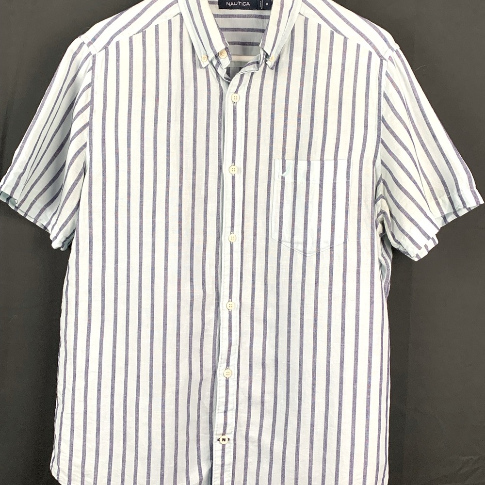 Nautica Vertical Striped Short Sleeve Button Up - Gem